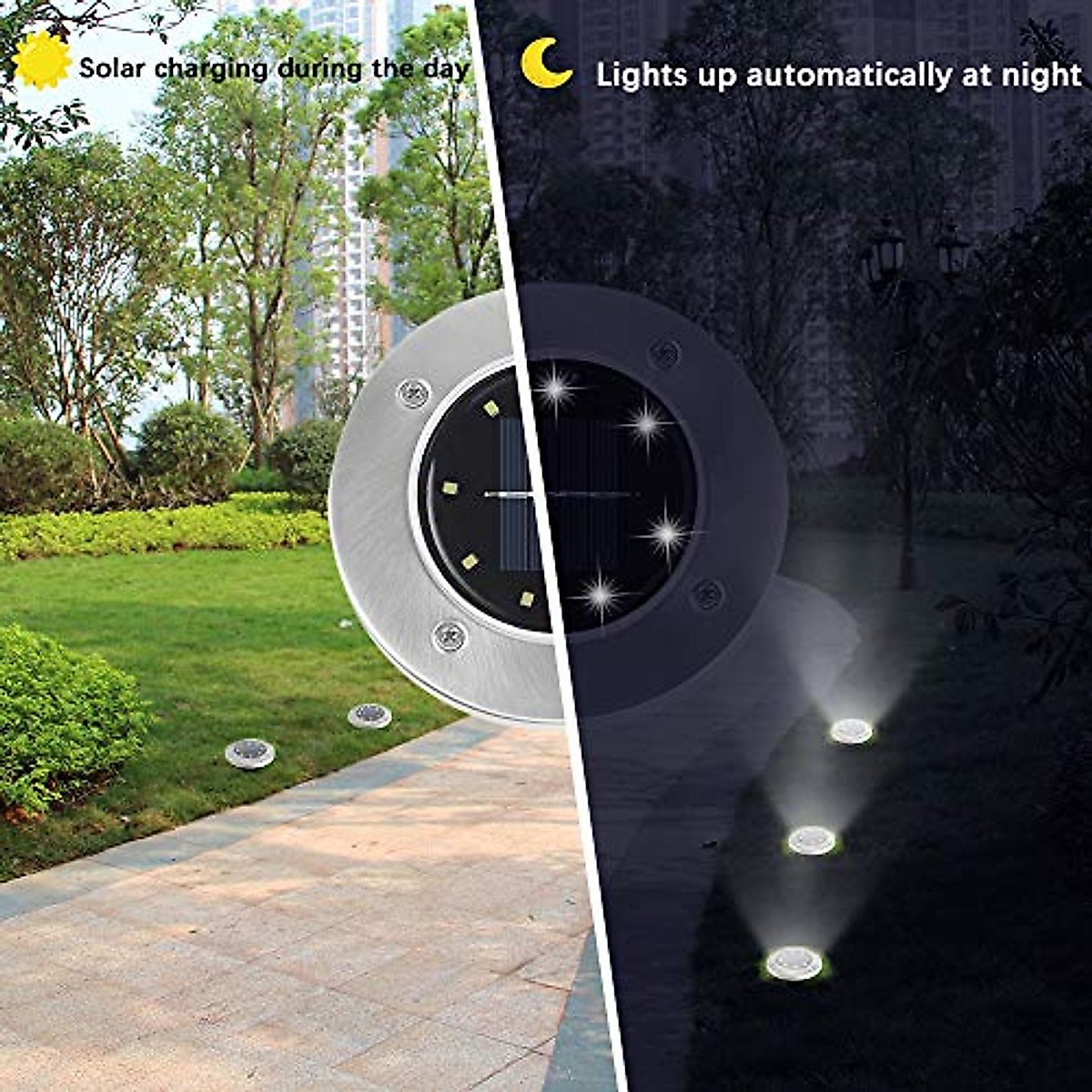 Solar Ground Lights, Solar Disk Lights 8LED Outdoor Landscape Lights for Garden Patio Pathway Lawn Yard Driveway Walkway(8Packs)