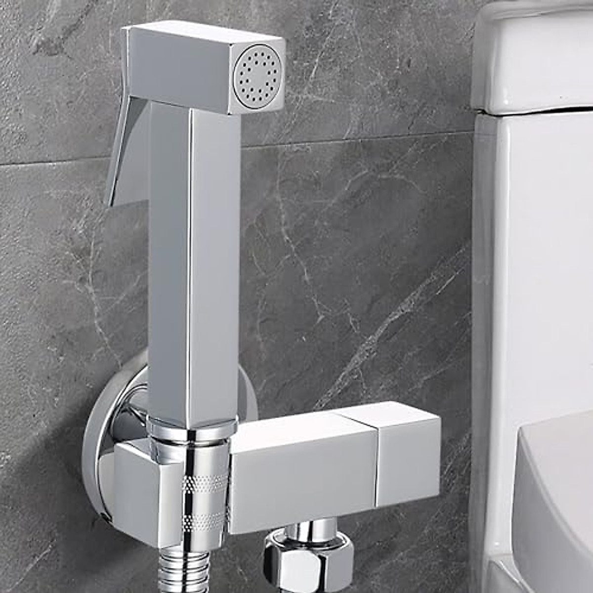 SWHC Handheld Bidet Sprayer, Bidet Sprayer for Toilet with 1.2M Hose and Bracket Holder Wall Mounted Brass Bidet Tap Kit for Toilet Cleaning Pet Bath Personal Hygiene, Chrome