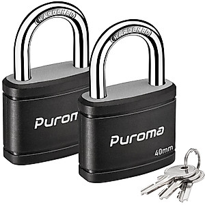 Puroma 2 Pack Keyed Padlock with 3 Keys, 1.1 Inch Locker Lock 40mm Heavy-Duty Locks for Gate Fence Hasp Cabinet Toolbox School Gym Locker (Black)