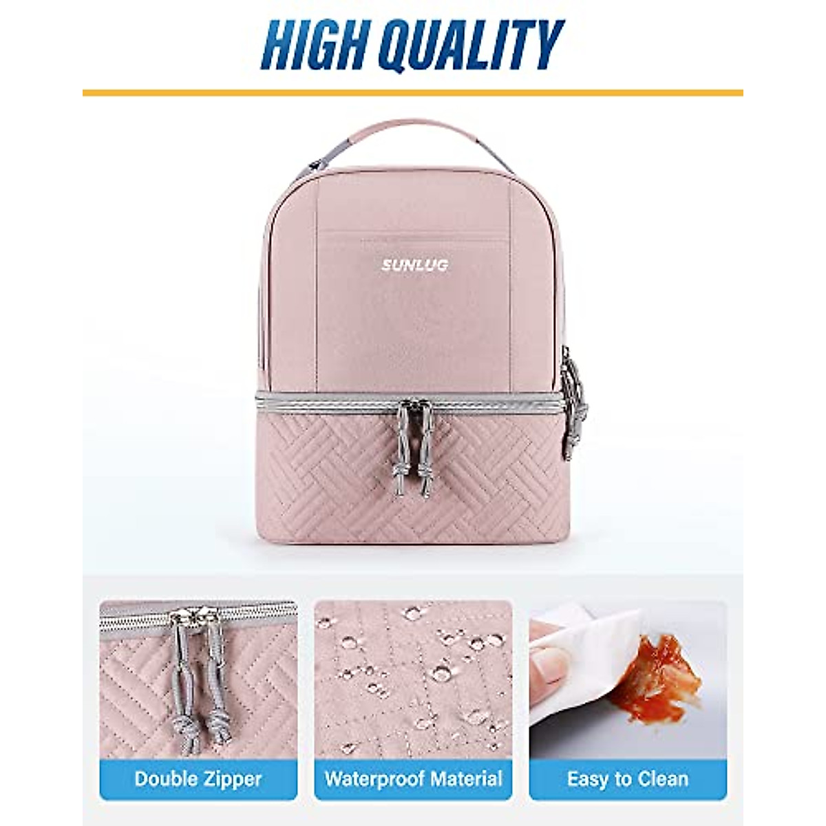 SUNLUG Large Lunch Bag for Women Insulated Lunch Box Double Deck Lunch Tote Reusable Pink Lunchbox for Office Work Picnic 13.5L