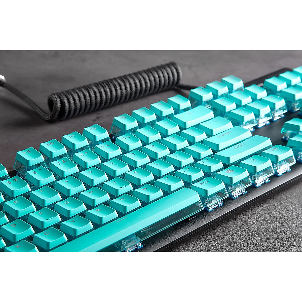 GUNMJO Crystal Pudding Keycap for Gaming Keyboard with Cherry MX Switches, ABS Translucent Keycaps for Backlit Mechanical Keyboard, OEM Profile 104 Keys with 6.25U Space Bar, Painted Teal Color