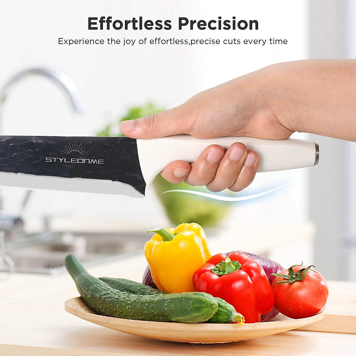 Styleonme Kitchen Knife Set, German Stainless Steel Knife Block Set, 7 Piece Knives Set For Kitchen, White Knife Sets For Kitchen With Block, Anti-Slip Handle Knife Set With Block, Kitchen Knives Sets