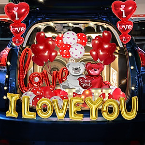 Valentines Day Balloons Decorations I Love You Balloons and Heart Balloons Kit with 1000Pcs Red Silk Rose Petals Flower Decoration Love-Bear Heart Print Balloons Banner for Valentine Party Decorations