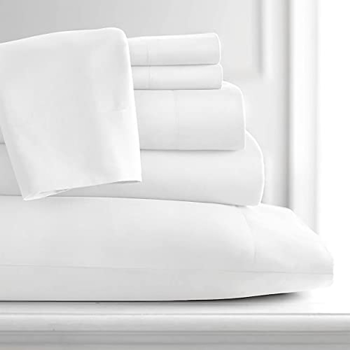 POLO World Network 6 Piece Sheet Set, Microfiber, White, Queen Sheet Set