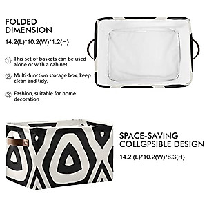 Large Foldable Storage Basket Bohemian Black Flower Storage Bin Canvas Toys Box Fabric Decorative Collapsible Organizer Bag with Handles for Bedroom Home