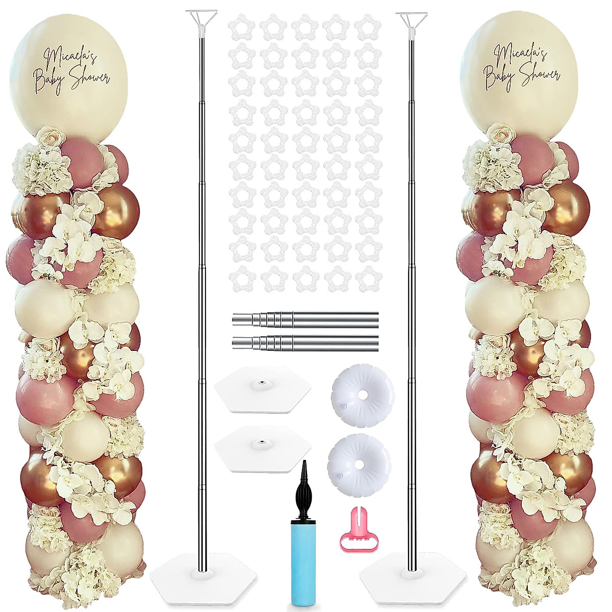 Balloon Columns Set of 2 Adjustable Metal 6.8 Feet Balloon Stands for Floor,Balloon Column Stand for Baby Shower Birthday Graduation Wedding Christmas Party