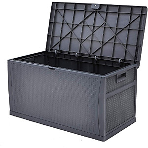Crownland 120 Gallon Outdoor Storage Deck Box Resin Container Weatherproof Deck Storage Box Containers Patio Garden Furniture Outdoor Storage Boxes All Weather Using,Grey