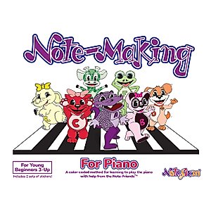 Note-Making for Piano: A color-coded piano book for kids with Note-Friend piano stickers.