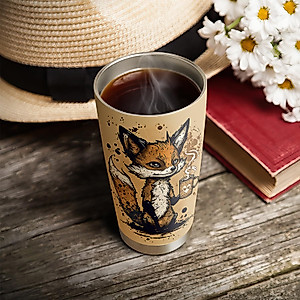 20oz Vintage Coffee Fox Tumbler, Gifts for Fox Lovers, Coffees Thermos for Women, Stainless Steel Double Wall Vacuum Insulated Coffee Mug, Travel Cup with Lid