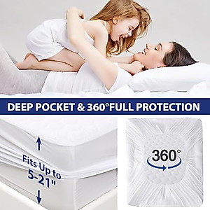 HYMOKEGE Quilted Waterproof Mattress Protector, Mattress Cover Twin Size Bed Breathable, Noiseless Bed Pad Cover with Deep Pocket, Fitted 5-21" Deep