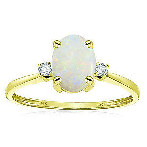 Star K Oval 8x6mm Genuine Opal Engagement Promise Ring 14 kt Yellow Gold Size 8