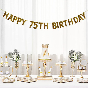 HAPPY 75TH BIRTHDAY Banner，Pre-strung，No Assembly Required，75th Birthday Party Decorations Supplies，Gold Glitter Paper Garlands Backdrops, Letters Gold Betteryanzi