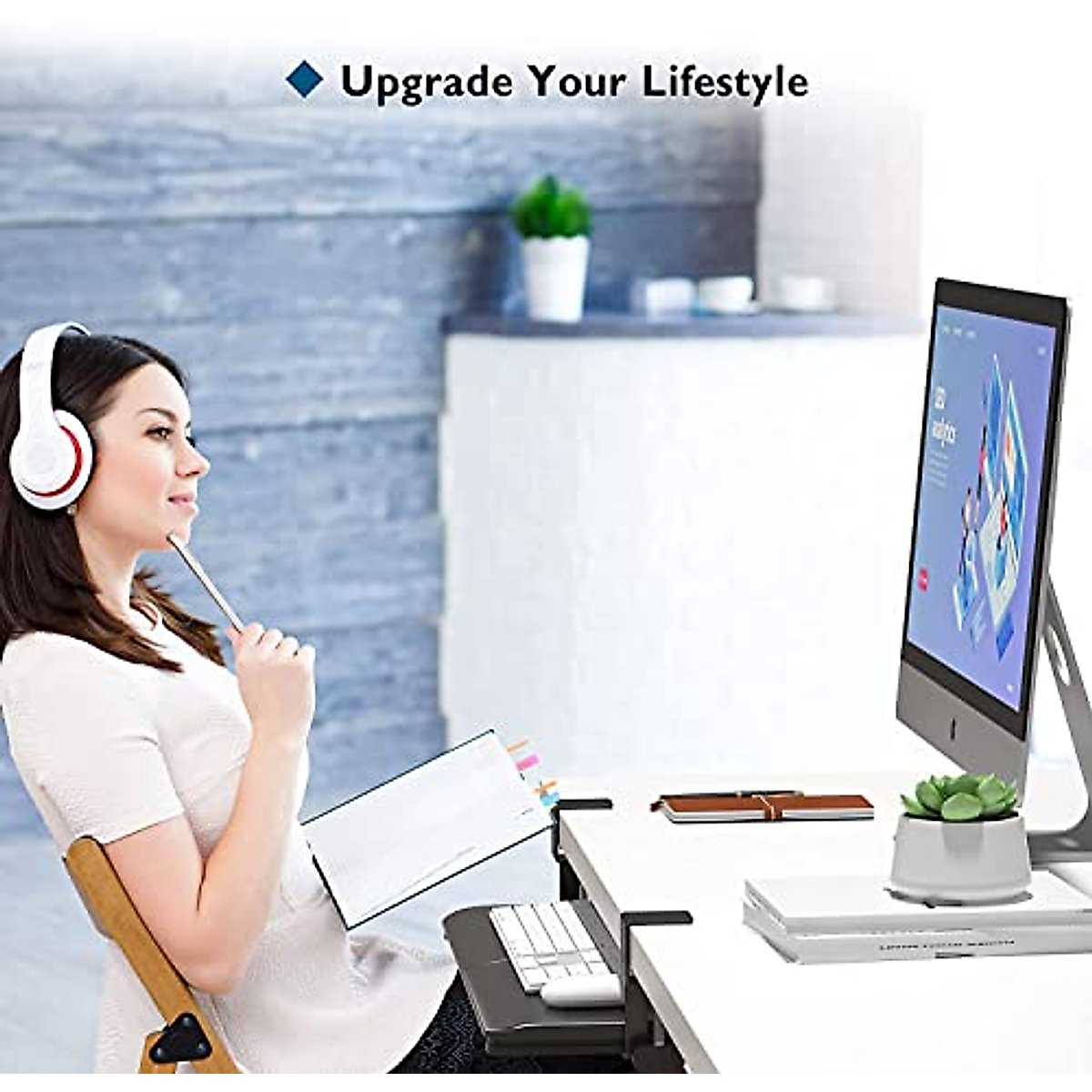 BONTEC Keyboard Tray Under Desk, Pull Out Keyboard & Mouse Tray with C Clamp, 25.6“(30” Including Clamps) x 11.8“ Steady Slide-Out Computer Drawer for Typing, Perfect for Home or Office