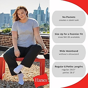 Hanes Women's Open Leg Sweatpants, EcoSmart Fleece Sweats, Regular & Petite, Ebony, Medium