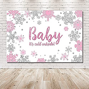MEHOFOTO 8x6ft Winter Girl Baby Shower Photo Background Props Snowflakes Pink and Silver Backdrops Party Decoration Baby It's Cold Outside Photo Photo Banner for Dessert Table Supplies