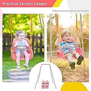 FUNLIO Foldable Swing Stand for Kids with 4 Sandbags, Heavy Duty Metal A-Frame Indoor/Outdoor for Backyard, Suitable Most Toddler/Baby Jumper/Hammock Chair - Pink