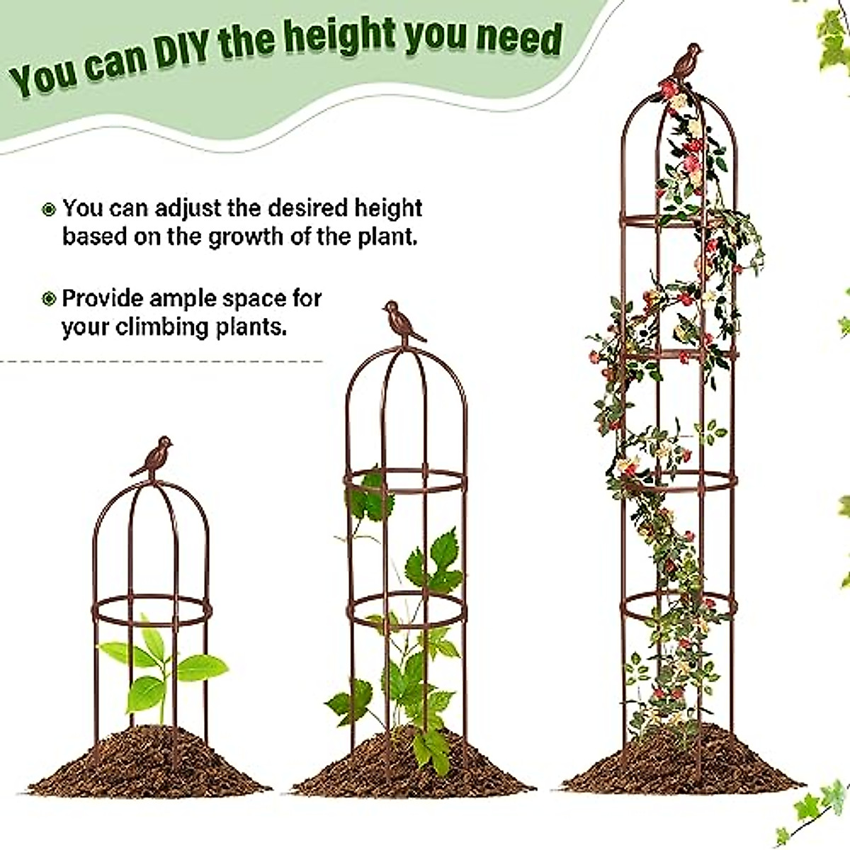 4 Pack 6 ft Garden Obelisk Trellis for Climbing Plants Outdoor Rustproof Rose Trellis for Pots Tall Tower Plant Trellis Metal Garden Trellis for Outdoor Indoor Vines Flower Plants Support (Brown)