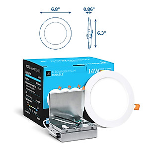 Hyperikon 6 inch LED Recessed Lighting Selectable Color Temperature 5CCT 2700K-5000K, 14W Slim Downlight with Junction Box, UL, Energy Star, 6 Pack