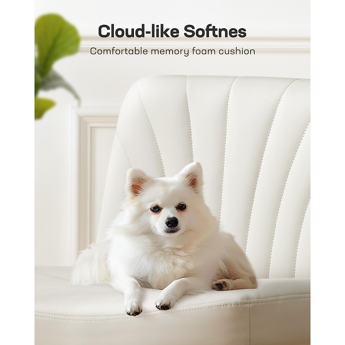 Marsail Criss Cross Chair with Wheels: PU Leather Cross Legged Office Chair Wide Armless Desk Chair Swivel Height Adjustable Vanity Chair for Make Up,Small Space,Bed Room(Beige)