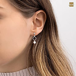 Amberta Women 925 Sterling Silver Freshwater Pearl Earrings: 5 mm Silver Pearl Drop Earrings - Silver