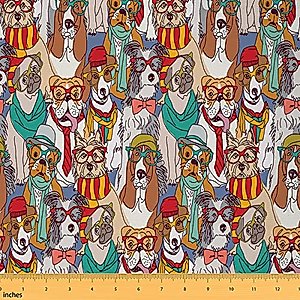 Dogs Upholstery Fabric by The Yard, Cartoon Pug Fabric by The Yard, Puppy Dog Lover Decorative Fabric for Upholstery and Home DIY Projects, Funny Pet Animal Fabric, DIY Art Craft Patchwork, 10 Yards
