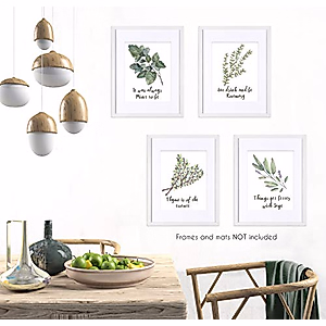 A LuxeHome Wall Art Home Funny Inspirational Puns Prints Signs Room Decor - for Kitchen and Dining Decorations – Botanical Vegetable Herbs Spices Plant Garden (Set of 4) Unframed 8 x 10 inches Green