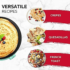 Holstein Housewares 12” Crepe Maker - Adjustable Temperature Control - Nonstick Griddle for Versatile Cooking of Crepes, Blintzes, Pancakes, Eggs, Bacon & More - Easy to Clean - Indicator Lights