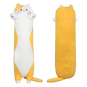 Achwishap Long Yellow Cat Plush Pillow 35.5", 1.7lb Weighted Cat Plush, Long Cuddly Sleeping Hugging Stuffed Animal, Giant Cute Body Pillow, Beloved Plush Toy Gifts at Birthday
