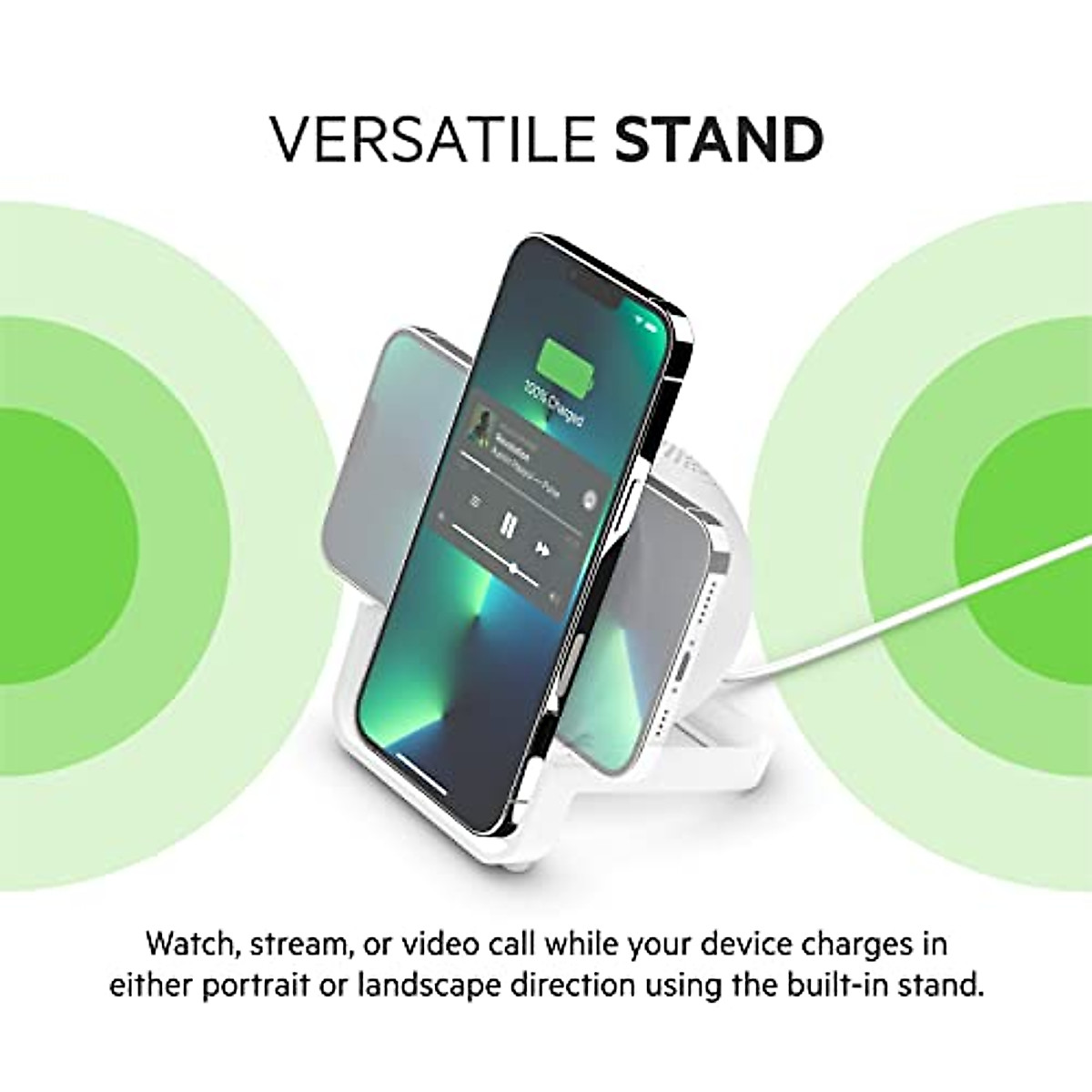 Belkin Quick Charge Wireless Charger + Bluetooth Speaker - Qi-Certified Charger Stand for iPhone, Samsung Galaxy & More - Charge While Listening to Music, Streaming Videos, & Video Calling - White