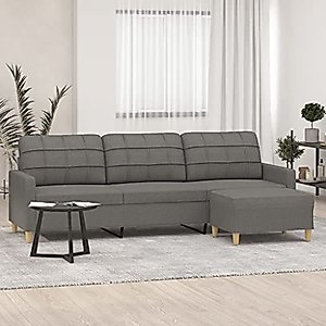 loibinfen 3 Seater Sofa with Footstool Sofa Set, Modern Fabric Couch Sofa Furniture,Three Seat Sofa for Home, Office, Living Room, Dark Gray 82.7" Fabric(Style A)