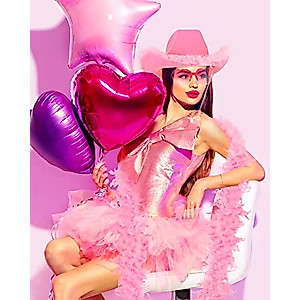 Zhanmai 18 Pieces Pink Cowgirl Hat Feather Boa Heart Shaped Sunglasses Cowboy Hat Pink Boa for Western Bachelorette Party