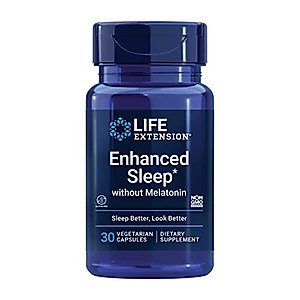 Life Extension Enhanced Sleep without Melatonin - Melatonin Free Sleep Support Supplement with Ashwagandha, Amla Extracts & Casein Milk Peptides – Gluten-Free, Non-GMO, Vegetarian – 30 Capsules