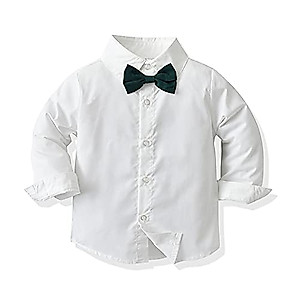 JunNeng Baby Boy Outfits Suits Formal Clothes Sets,Toddler Gentleman Bowtie Dress Shirt+Suspender Pants Wedding outfit,Green