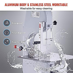 Commercial Electric Meat Bandsaw, 1500W Stainless Steel Vertical Bone Sawing Machine, Workbeach 19.3" x 15", 0.16-7.9 Inch Cutting Thickness, Frozen Meat Cutter with 6 Blades for Rib Pork Beef