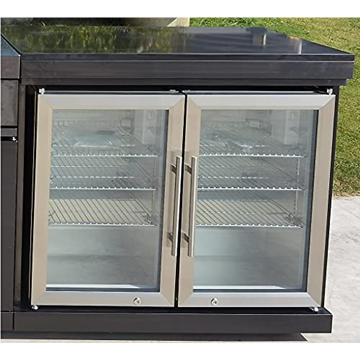Modular 3 Piece Island Electric and Propane or Natural Gas BBQ Outdoor Black Stainless Steel Grill Kitchen with Double Wine Refrigerator, Sink, Rotisserie, Black Marble Top and FREE Protective Canvas Cover