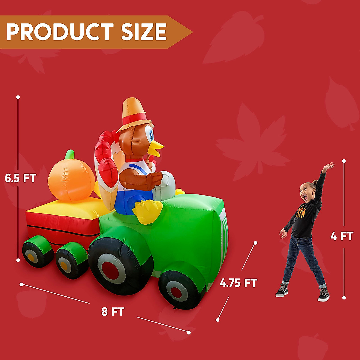 Joiedomi 8 FT Inflatable Turkey Driving Car Decoration with Built-in LEDs, Blow Up Inflatables for Thanksgiving Party Indoor, Outdoor, Yard, Garden and Lawn Fall