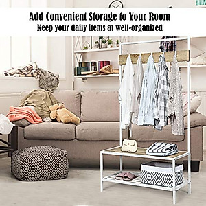 Tangkula Hall Tree with Bench and Shoe Storage, 3-In-1 Industrial Entryway Bench with Coat Rack, Wood Look Coat Rack Shoes Bench Storage Organizer for Home & Office, Coats/Hats/Shoes (Coffee)