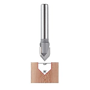 SpeTool V-Groove Carbide Router Bit 90 Deg Chamfer Bits for CNC Woodword 1/2in Cutting Diameter with 1/4in Shank