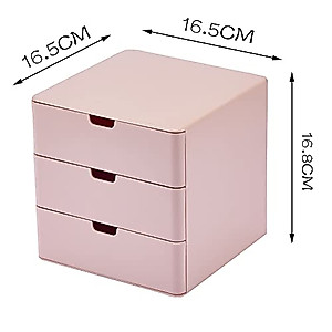 whillar Vanity Organizer, 3-Drawer Dresser Bathroom Countertop Organization Storage Holder, Small Cute Makeup Organizer Cabinet with Drawer for Women Girls (Pink)