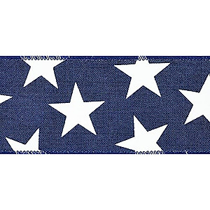 2.5" Faux Linen Wired Star Ribbon by Celebrate It Red, White & Blue