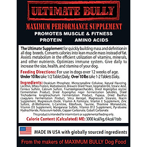 Ultimate Bully Performance Canine Supplement by Maximum Bully, 365 Tablets, Made in The USA …