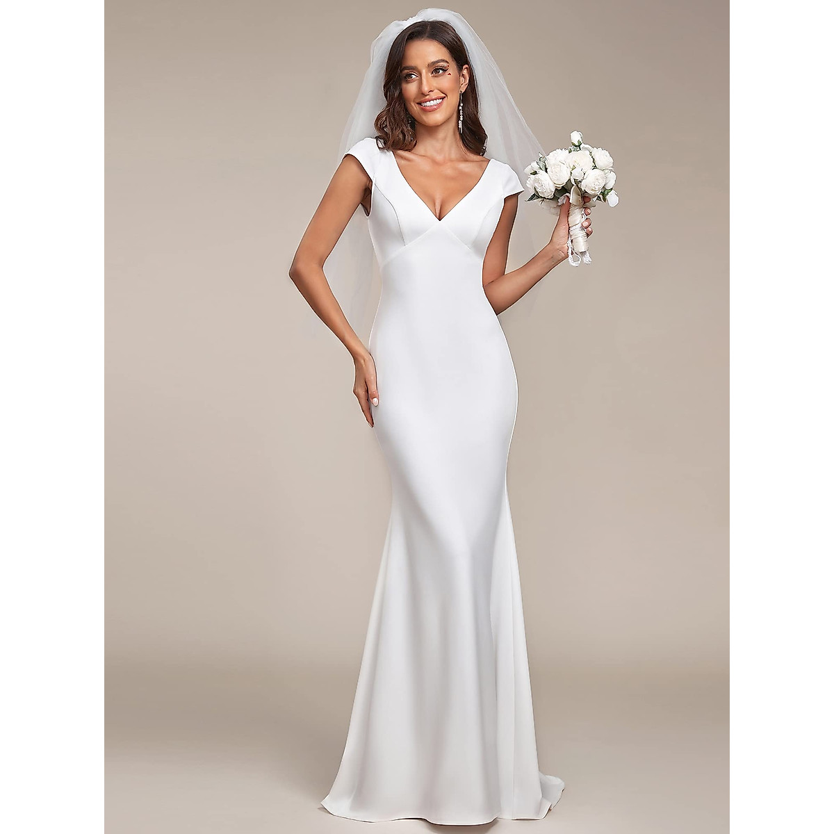 Ever-Pretty Women's Vintage Back Lace Applique Bodycon Mermaid Wedding Gowns for Bride 2022 White US16