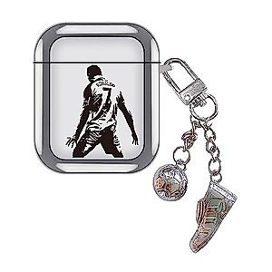 Grtcopan Cute AirPod 2nd 1st Case Cover with Keychain Pendant Silicone Soft Shell Soccer Athlete Theme Designed Compatible with AirPods 2/1 Case
