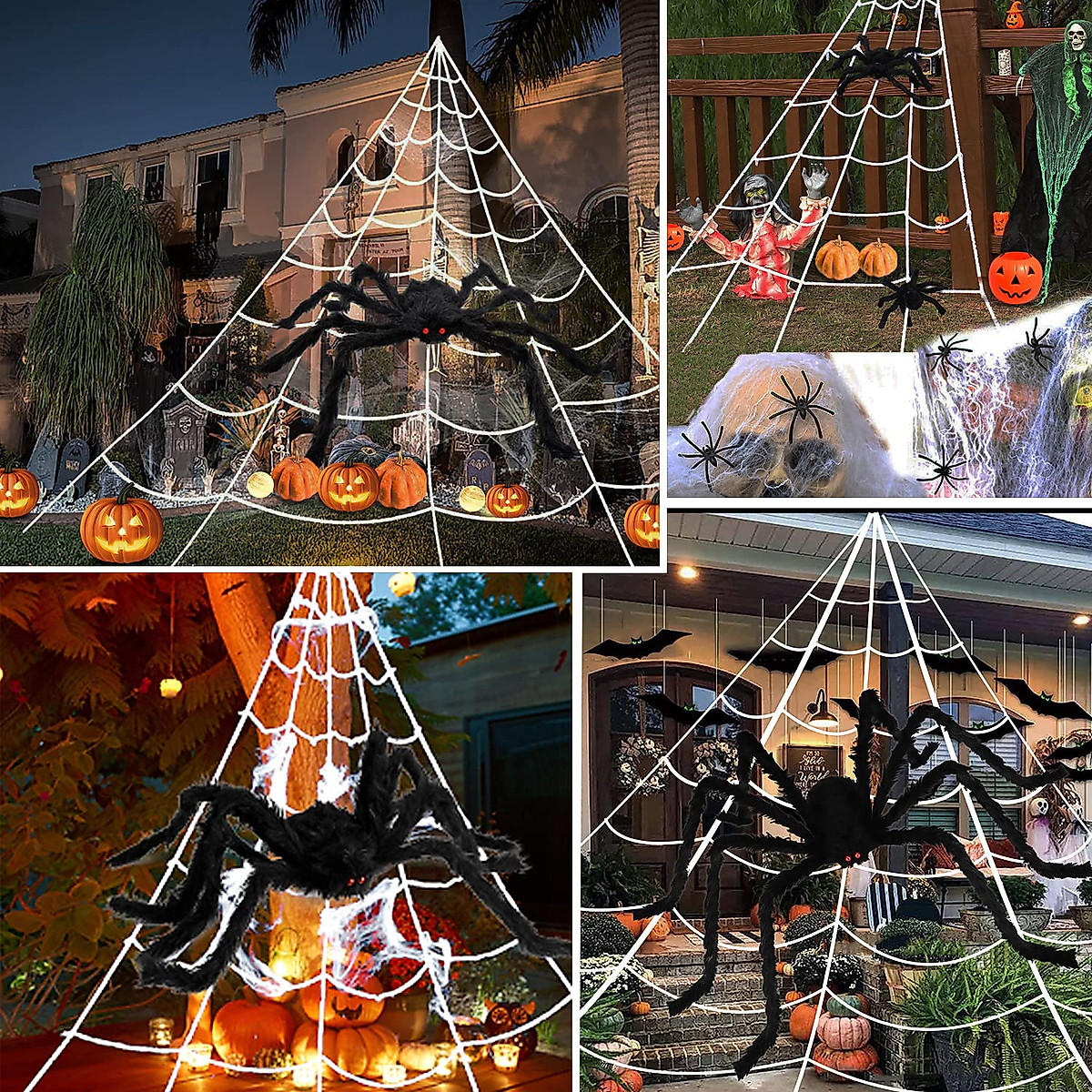 Halloween Giant Spider Decorations, 200" Spider Web Outdoor Halloween Decorations + 59" Giant Fake Spider for Indoor Home Costumes Party Haunted House Garden Ghost Halloween Yard Decor