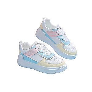 WDIRARA Women's Colorblock Lace Up Front Skater Round Toe Shoes Casual Sneakers Multicolored CN38