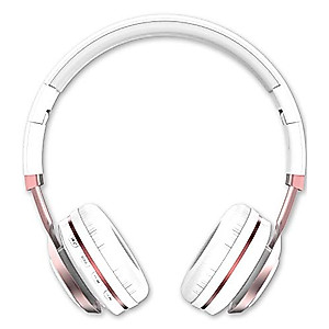 Aduro Resonance Wireless Headphones with Microphone Foldable Over The Ear Headphones with Mic Rechargeable Wireless Headset - White/Rose Gold