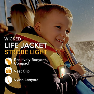 WICKED Life Jacket LED Strobe Light for Emergency Overboard Survival; Water Activated High Intensity Beam Long Range Rescue (4 Pack)