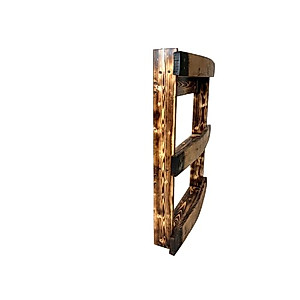 Wooden Bourbon Whiskey Barrel Stave Shelf, Large Torched Three-Tier Liquor Bottle Display Cabinet, Wall Mount, Easy Installation, Medium