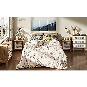 COZAYH Farmhouse 3-Drawer Accent Dresser with Print Front, Distressed Nightstand for Boho, Retro Rustic, French Country Style, Natural White 1-PACK