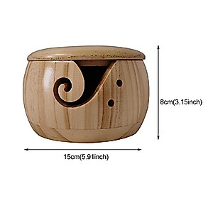 beiyoule 6 x 3 Inch Yarn Bowl,Bamboo Yarn Bowl with lid,Knitting Wood Yarn Bowls with Holes，Crochet Bowl Holder Handmade Yarn Storage Bowl for DIY Knitting Crocheting Accessories